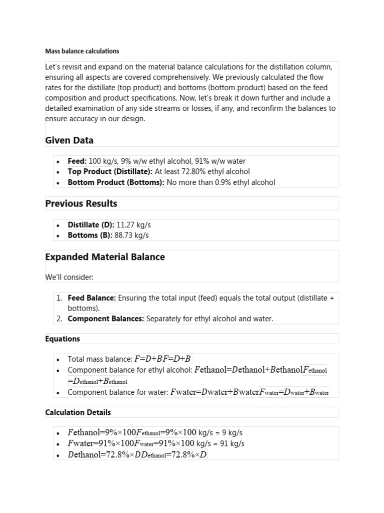 Energy Balance Calculations | PDF | Distillation | Boiling