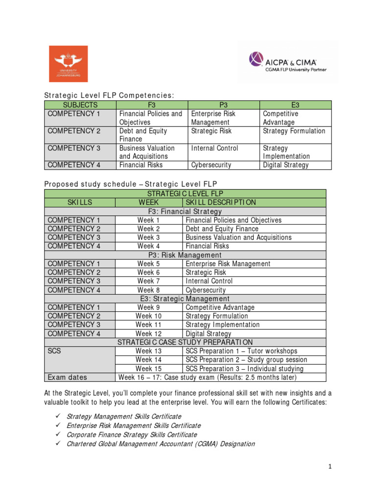 Cima FLP Strategic Level Competencies | PDF | Strategic Management ...