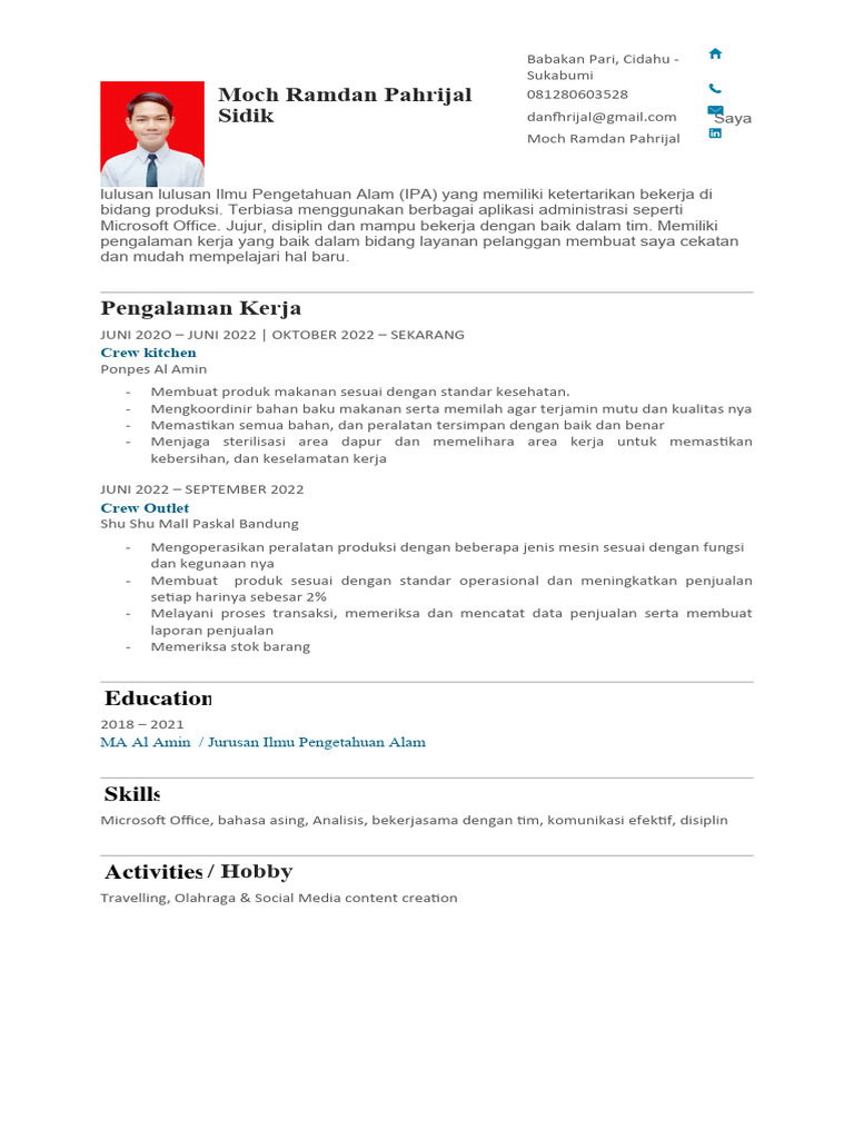 FREE TEMPLATE CV Lulusan SMK by Vina Muliana | PDF