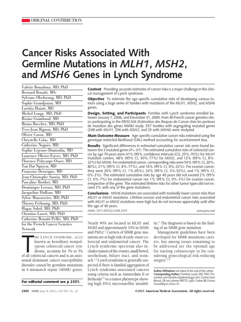Cancer Risks Associated With Germline Mutations in MLH1, MSH2, and MSH6 ...