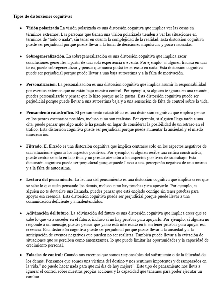 Tipos de Distorciones Cognitivas | PDF | Pensamiento | Las emociones