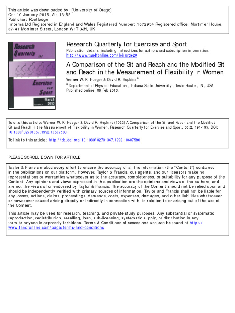A Comparison of The Sit and Reach and The Modified Sit | PDF | Science ...