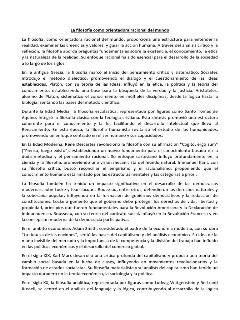 La Filosofía Como Orientadora Racional Del Mundo | PDF | Razón ...