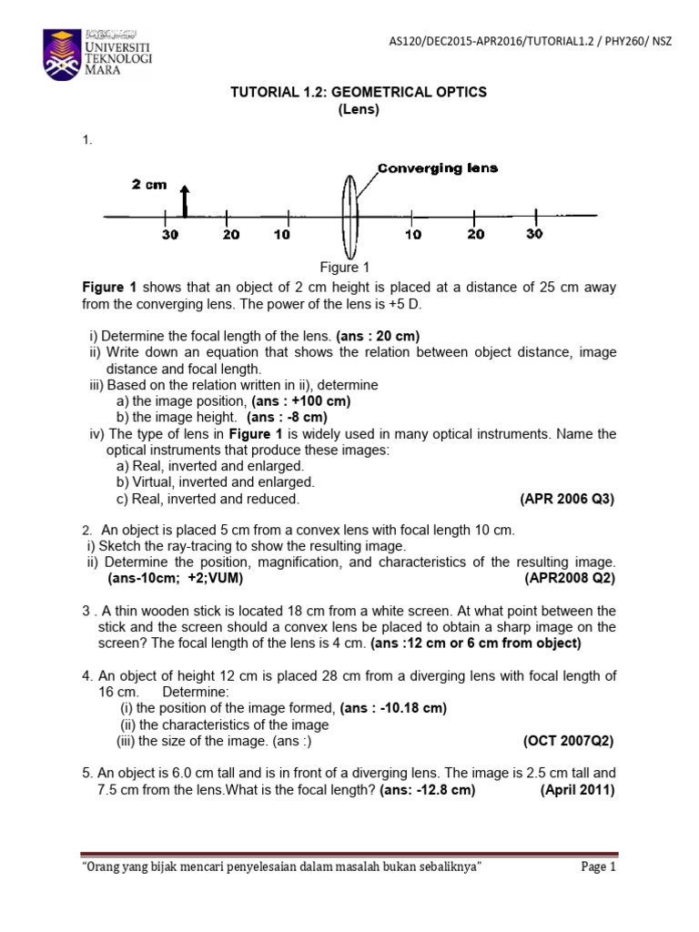 Geometrical Optics Lens Tutorial | PDF | Optics | Electromagnetic Radiation