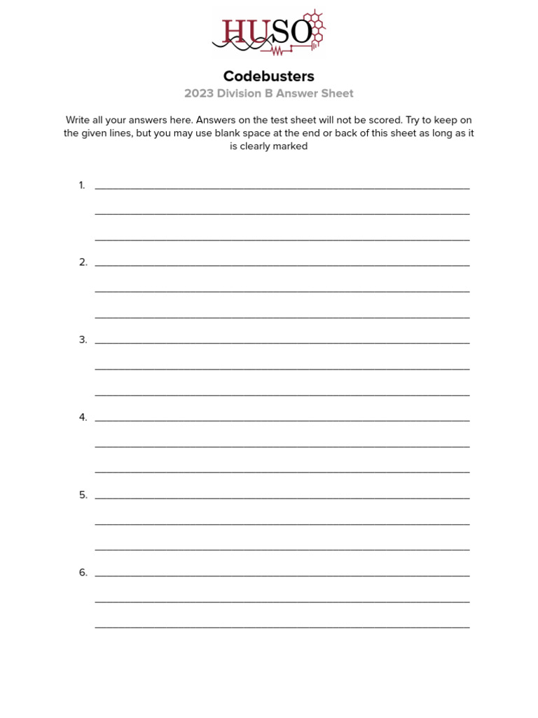 2023 Div B Codebusters Answer Sheet | PDF | Business