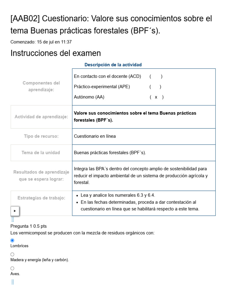 Examen - (AAB02) Cuestionario - Valore Sus Conocimientos Sobre El Tema Buenas Prácticas ...
