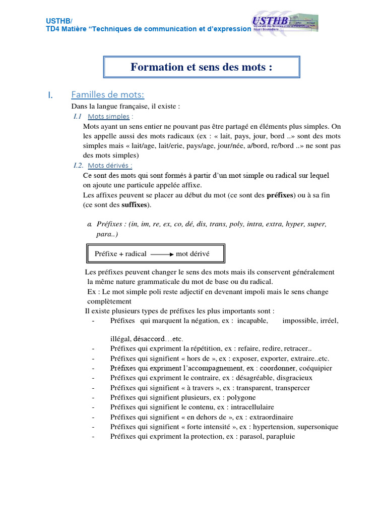 Formation des mots en français | PDF | Adverbe | Verbe
