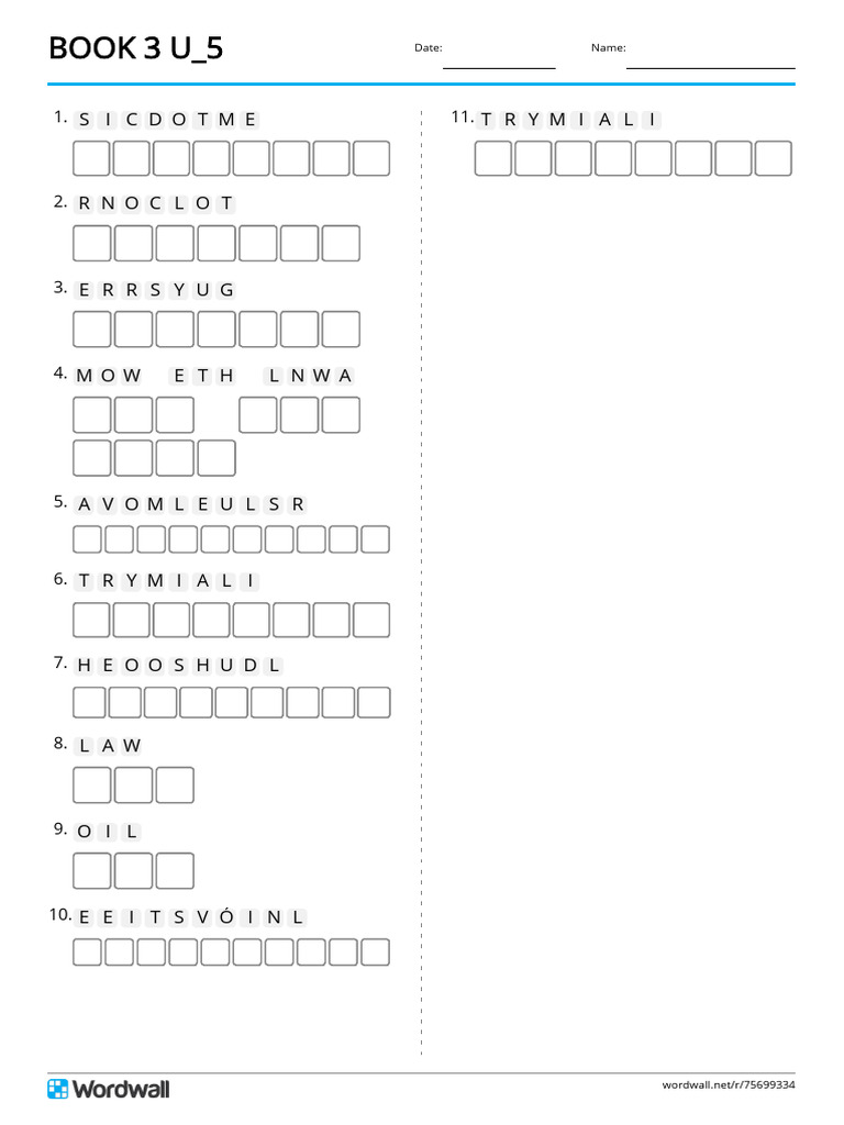 Book-3-U5-Anagram - DAYS OF THE WEEK | PDF | Foreign Language Studies