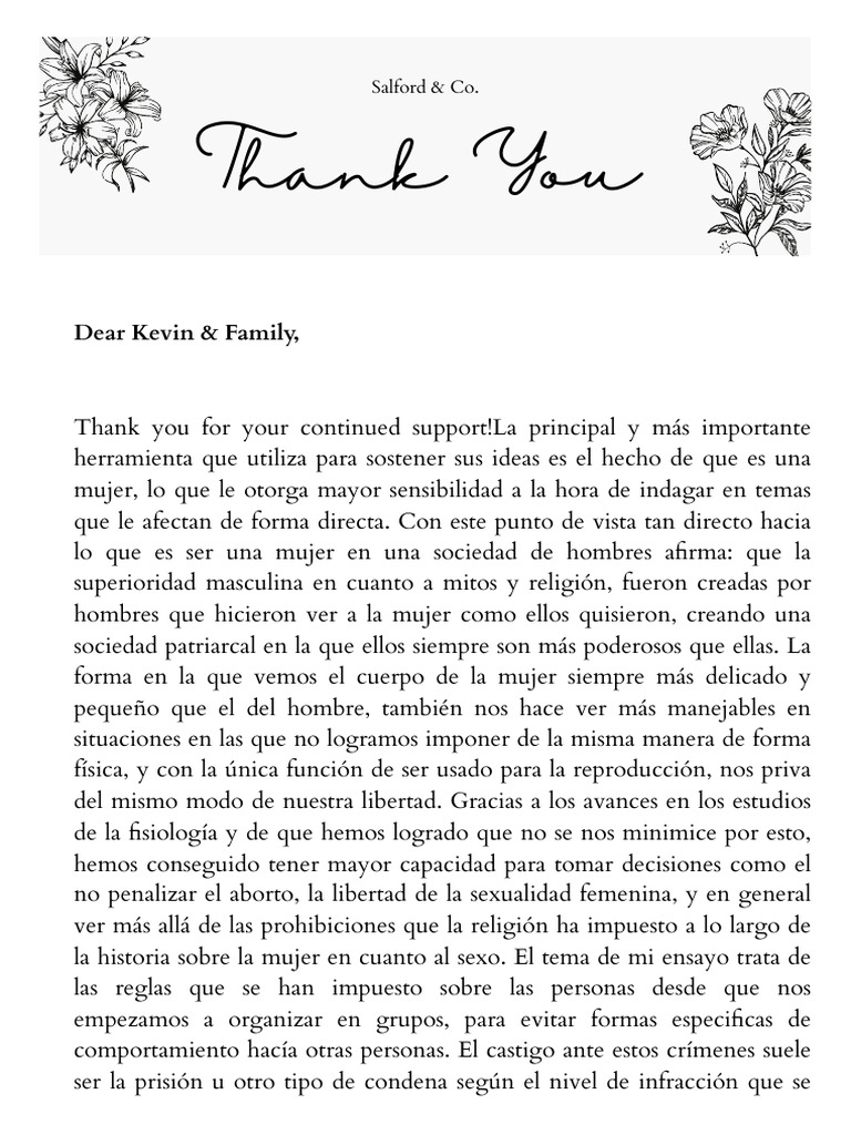 Business Thank You Letter Doc in Black and White Simple Elegant Style ...