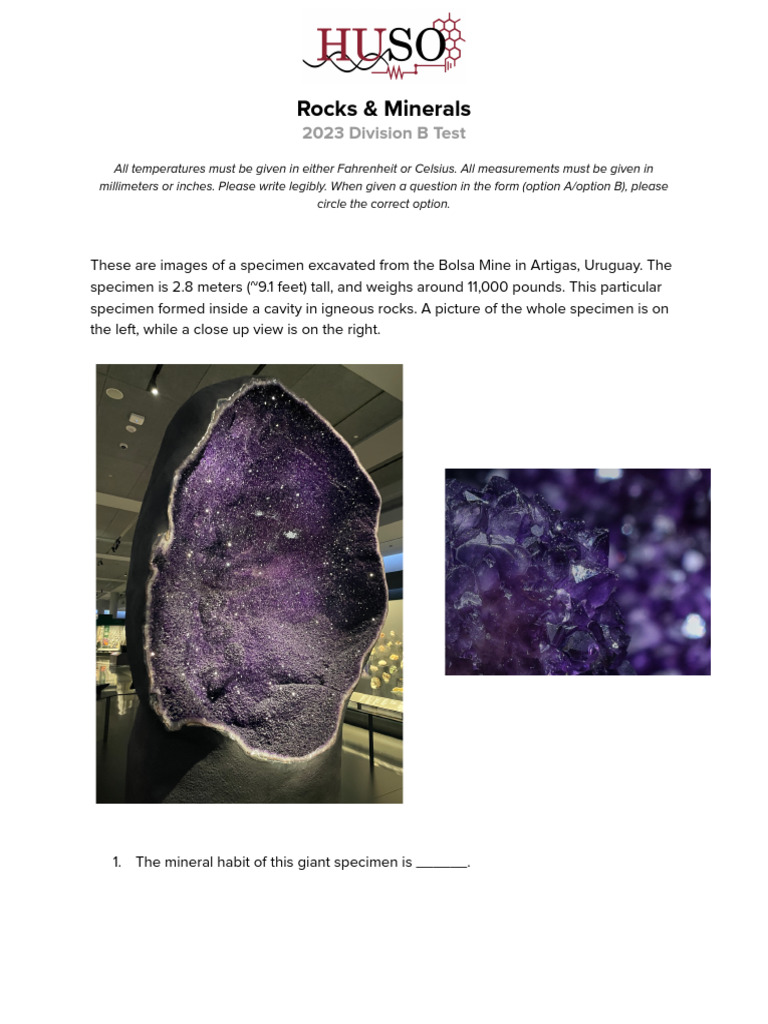 2023 Div B Rocks - Minerals Test | PDF | Minerals | Rock (Geology)