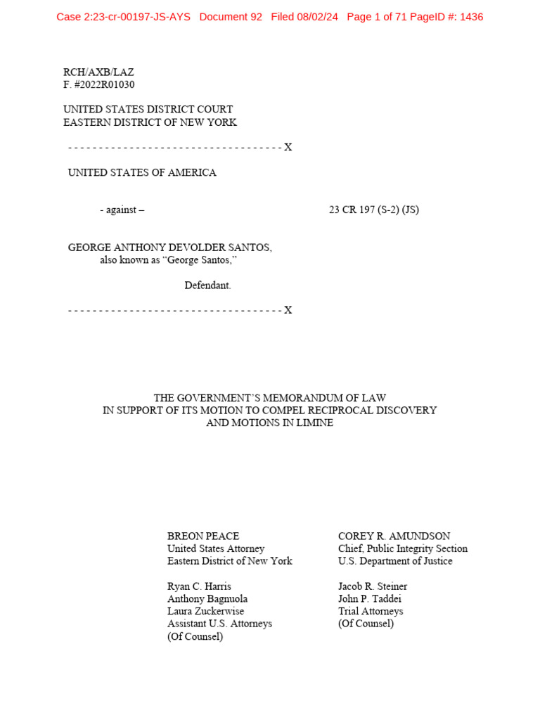 Pacer Santos Motion in Limine Aug 2 2024 | PDF | Discovery (Law) | Trials