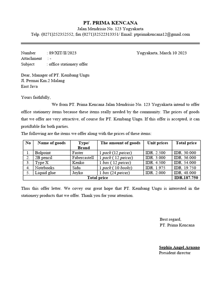 Surat Penawaran - Angel (B.Inggris) | PDF | Home & Garden