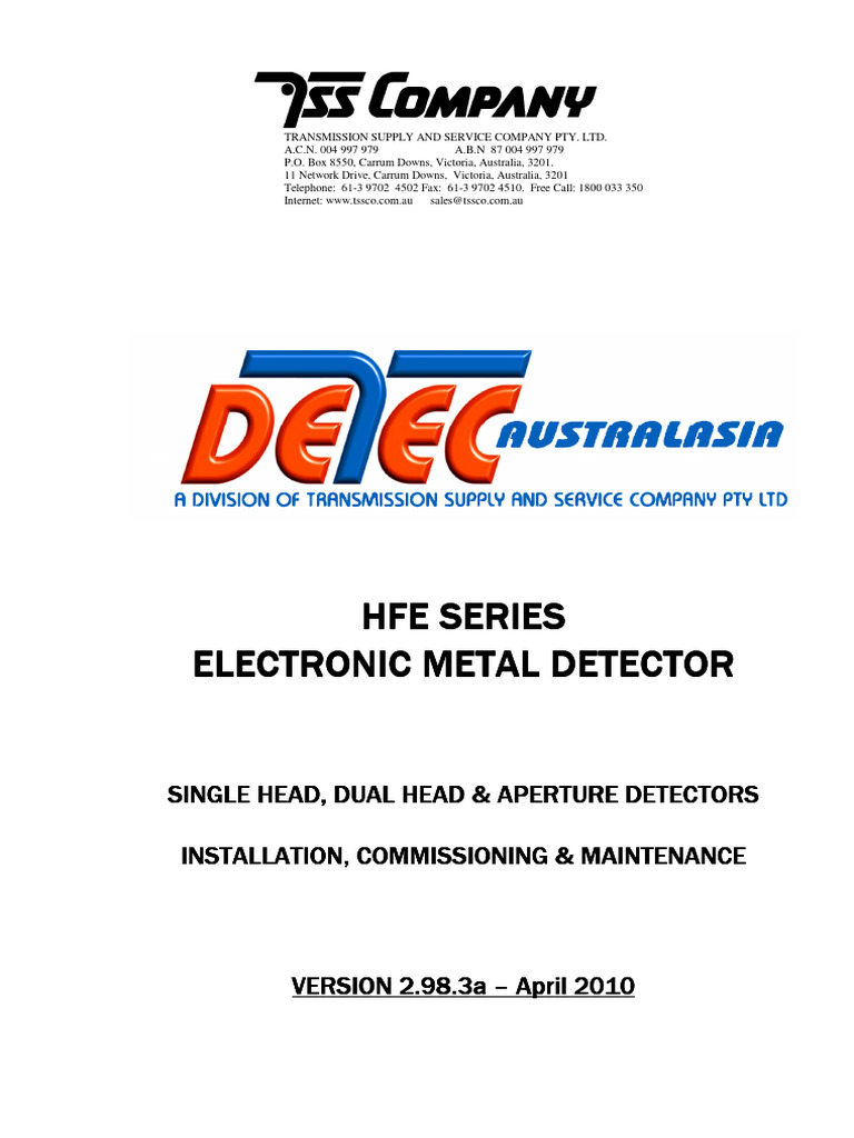 HFE Manual V2.98.3a Metal Detector | PDF | Electromagnetic Interference ...