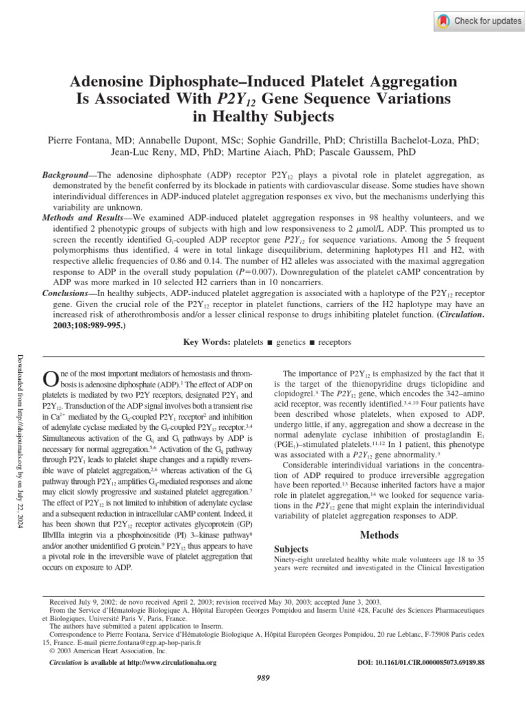 P2Y12 Gene Variations and Platelet Aggregation | PDF | Platelet | Intron