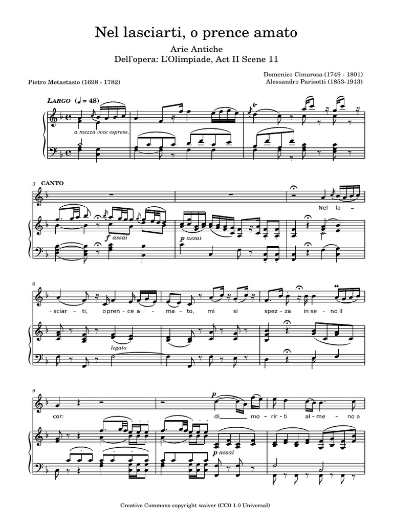 Cimarosa - L Olimpiade - Nel - Lasciarti - o - Prence - Amato | PDF | Italian Language Works ...
