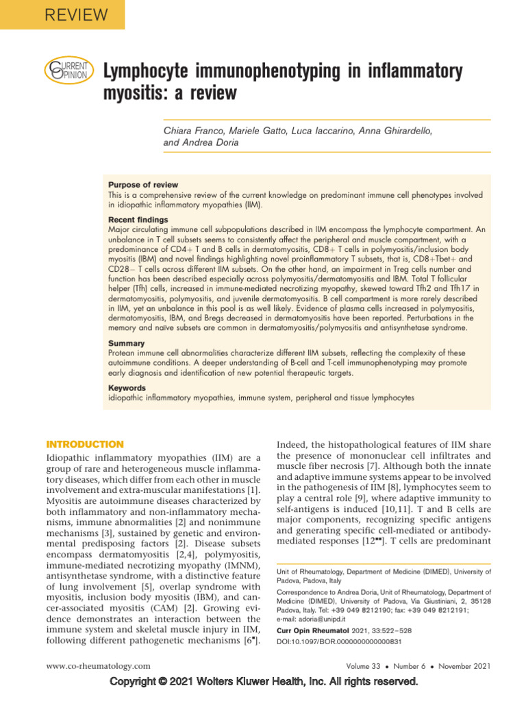 2022 Lymphocyte Immunophenotyping in Inflammatory Myositis - A Review ...