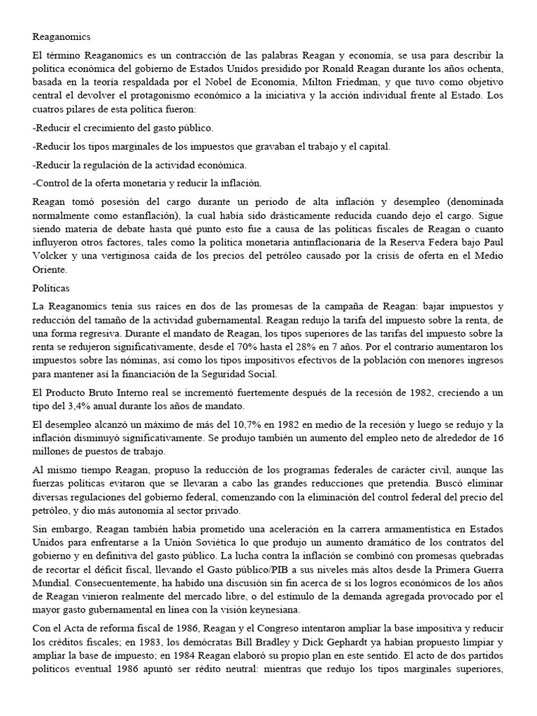 Reaganomics I | PDF | Ronald Reagan | Economias