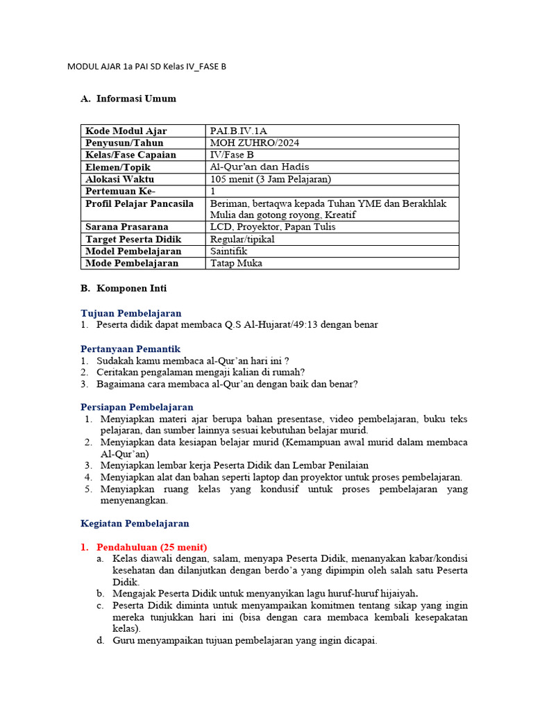 Modul Ajar Pai Bab 1 | PDF