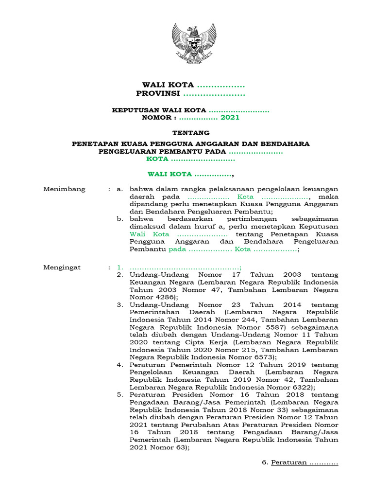 Contoh SK KPA Dan BPP Sesuai Pepres 12-2021 Dan Permendagri 77 | PDF