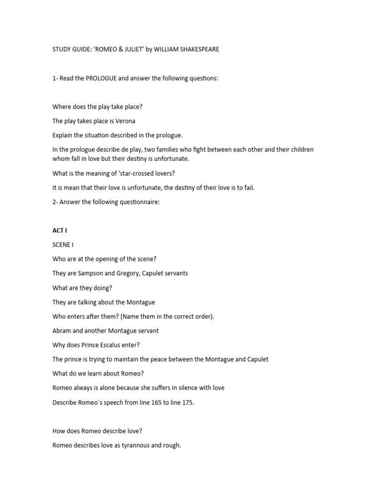 Study Guide | PDF | Characters In Romeo And Juliet | Shakespearean ...