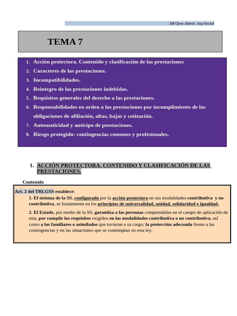 Tema 7 Acción Protectora | PDF | Pensión | Pagos