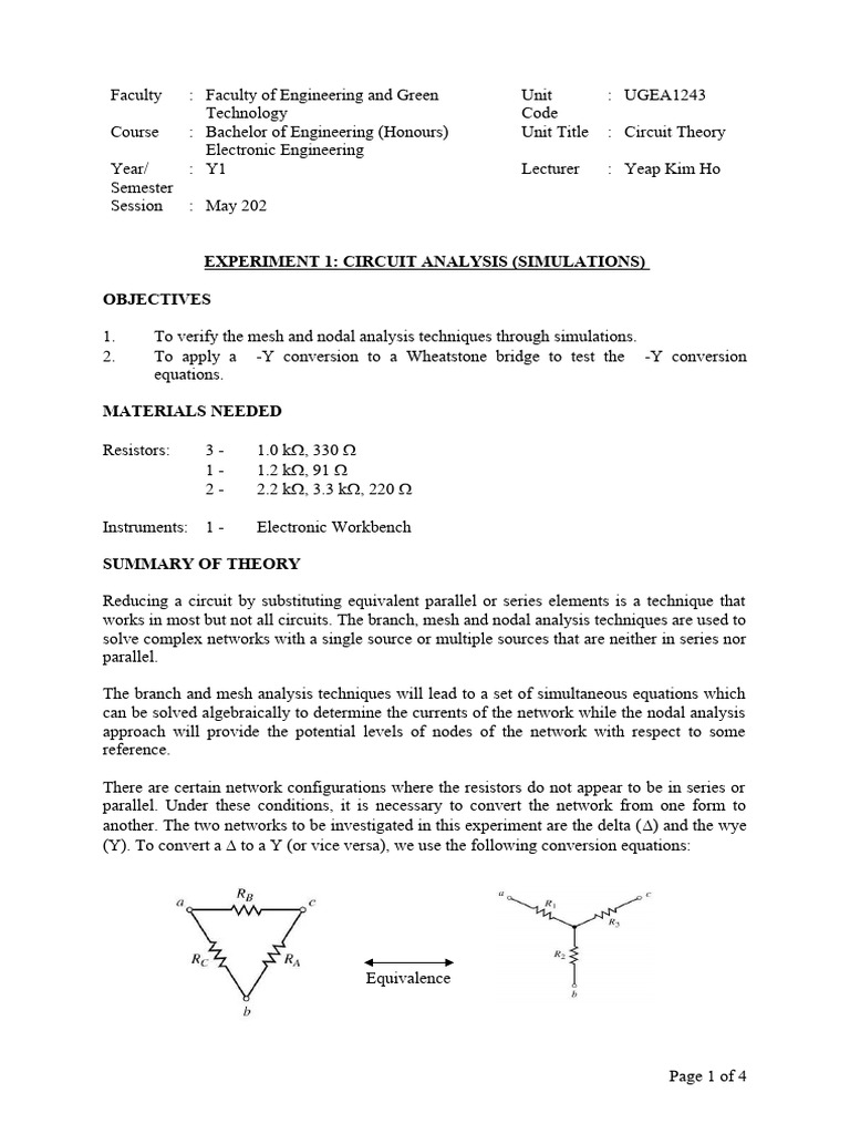 Exp1 Question | PDF | Electrical Network | Network Analysis (Electrical Circuits)