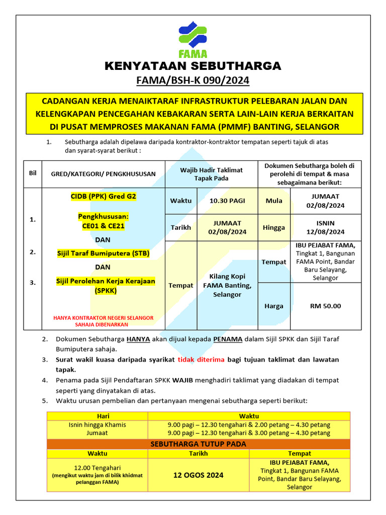 Iklan Sebutharga A - K 090-2024 (PELEBARAN JALAN & PENCEGAHAN KEBAKARAN PMMF) | PDF
