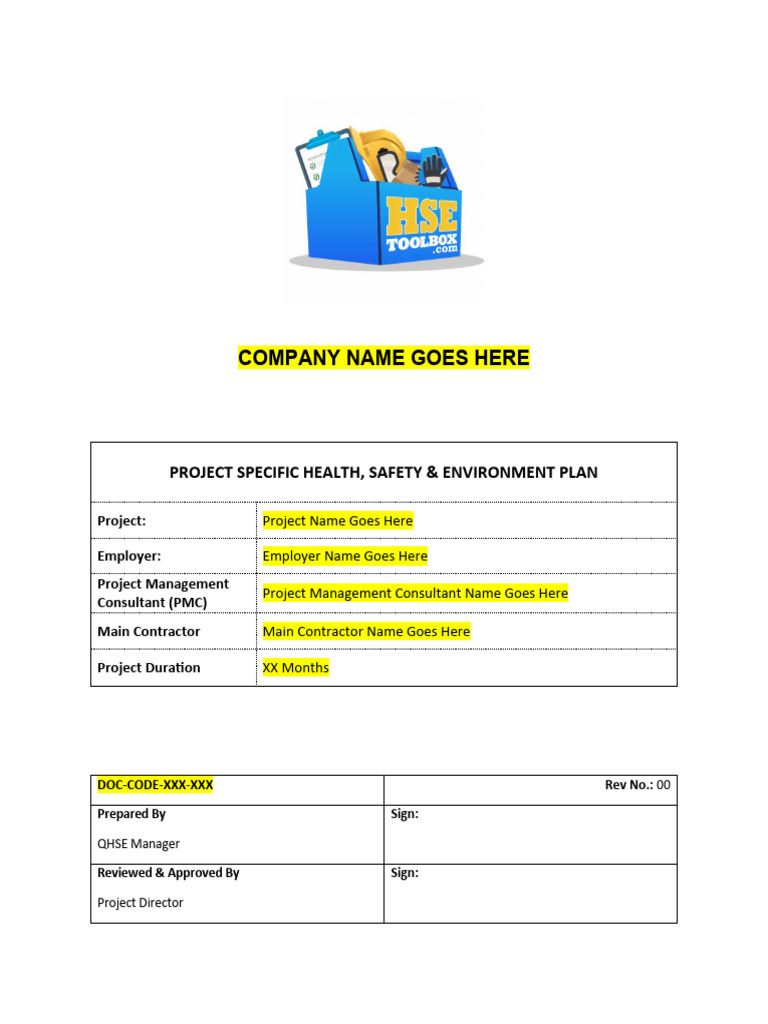 Project-Specific HSE Plan Document | PDF | Occupational Safety And ...