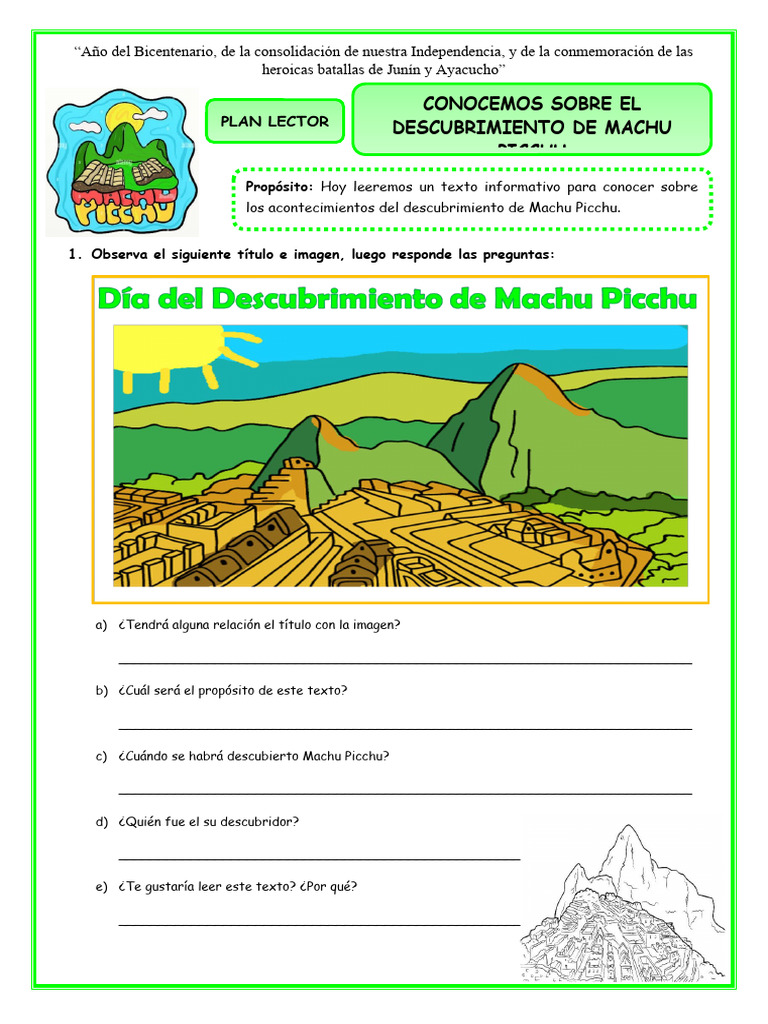 Ficha-Viern-Fecha Cívica-Descubrimiento de Machu Picchu | PDF | Machu ...