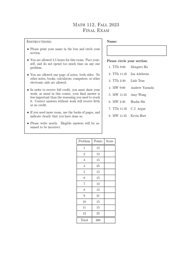 Math112 Fall23 Final-Solutions | PDF | Applied Mathematics