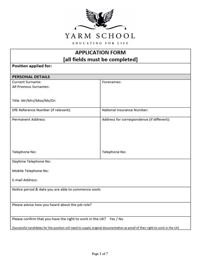 Yarm School Job Vacancy Application Form June 2022 | PDF | Justice | Crime & Violence
