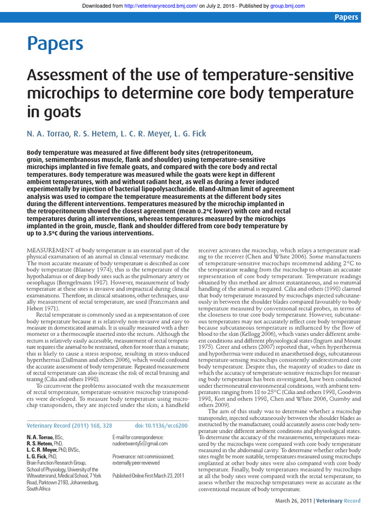 Assessment of The Use of Temperature-Sensitive Microchips To Detetmine ...