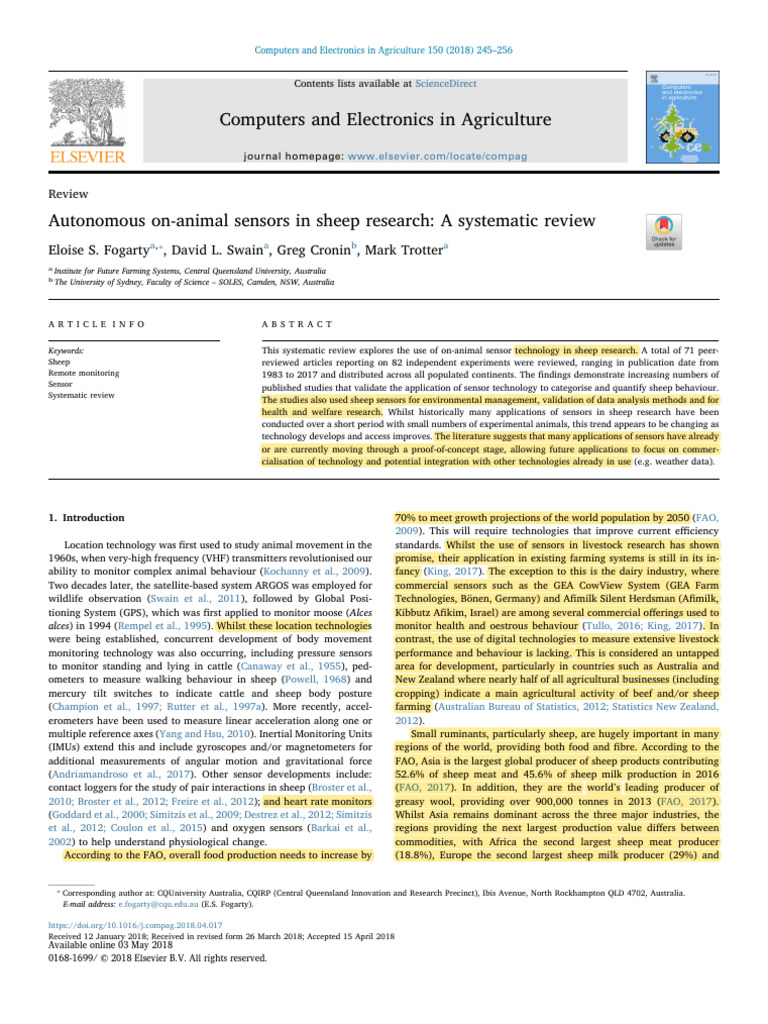 Autonomous On-Animal Sensors in Sheep Research A Systematic Review ...