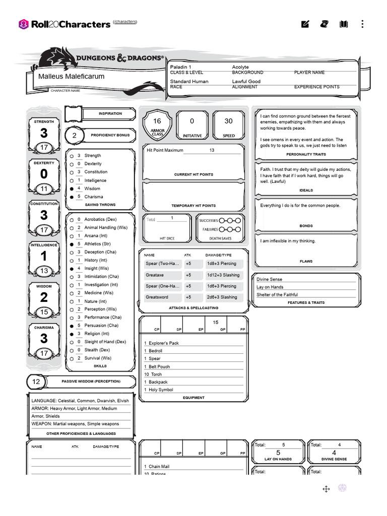 Malleus Maleficarum - Roll20 Characters | PDF