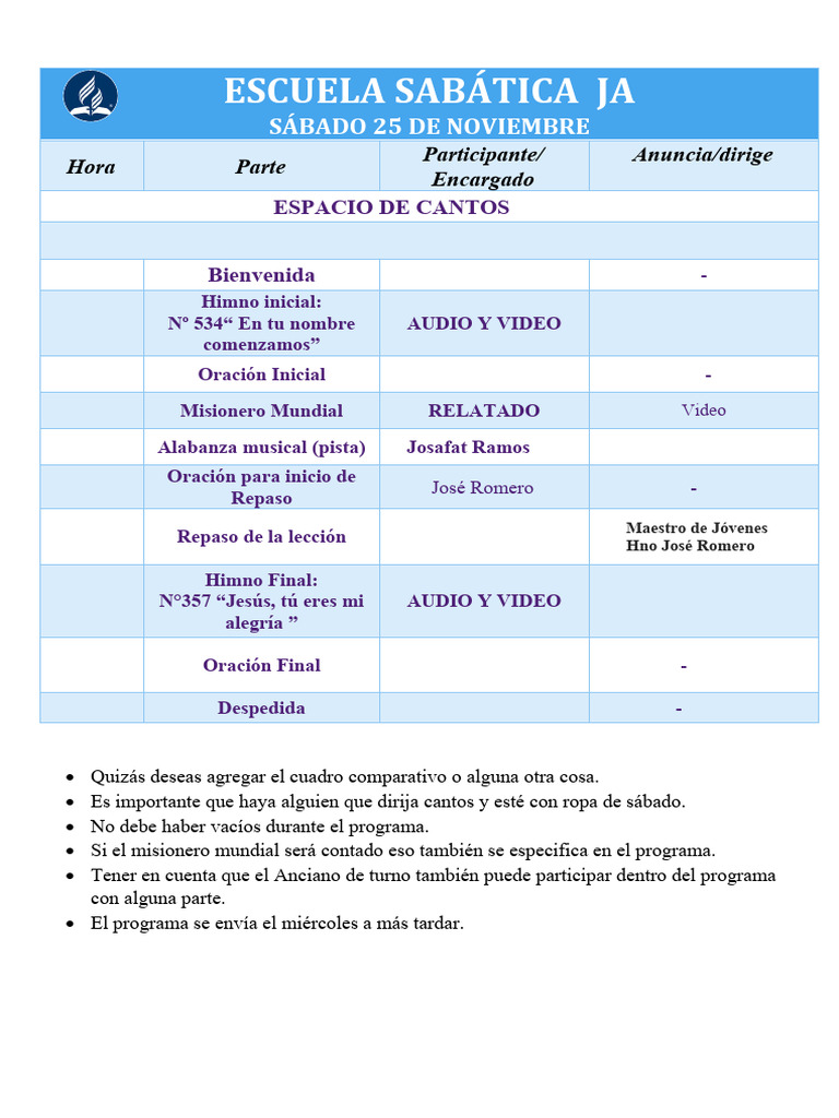 Escuela Sabática PROGRAMA 2023 | PDF