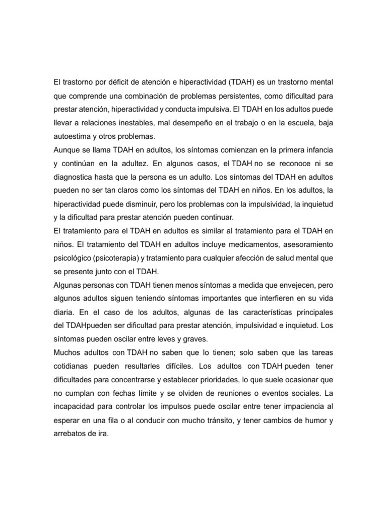 El Trastorno Por Déficit de Atención e Hiperactividad | PDF | Desorden hiperactivo y deficit de ...
