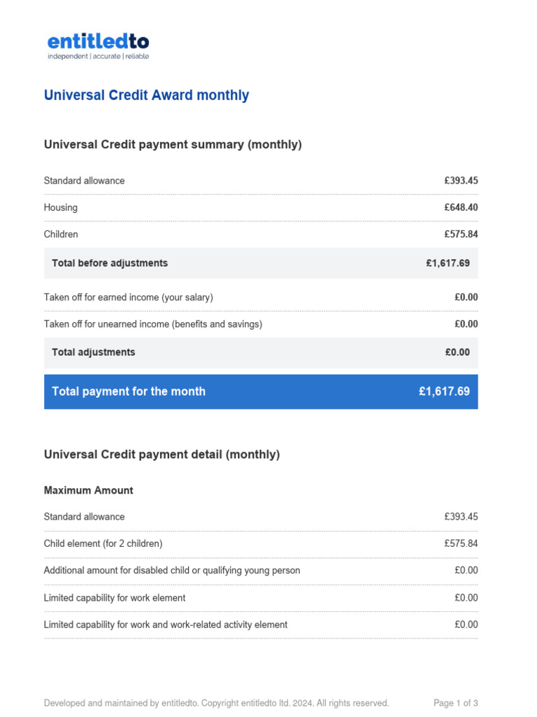 Universal Credit Monthly Payment Summary | PDF | Earned Income Tax ...