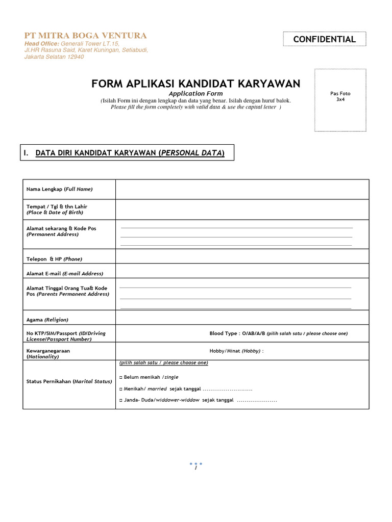 Form Kandidat Karyawan | PDF