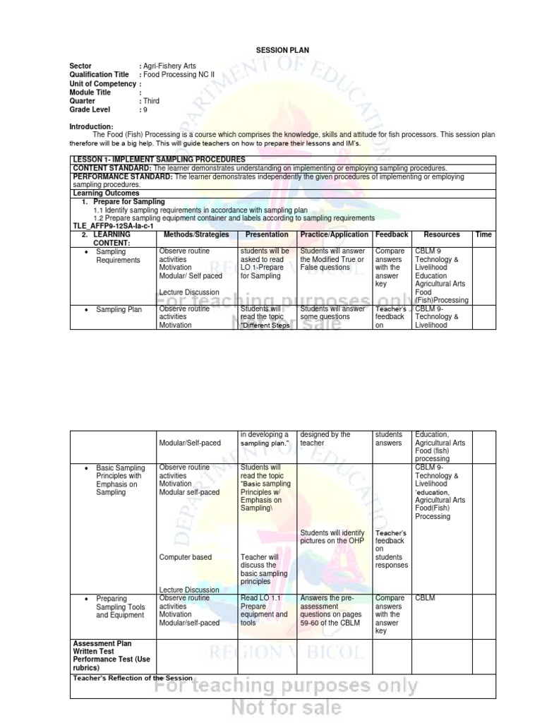 Edited SESSION-PLAN-Food-processing | PDF | Educational Assessment ...