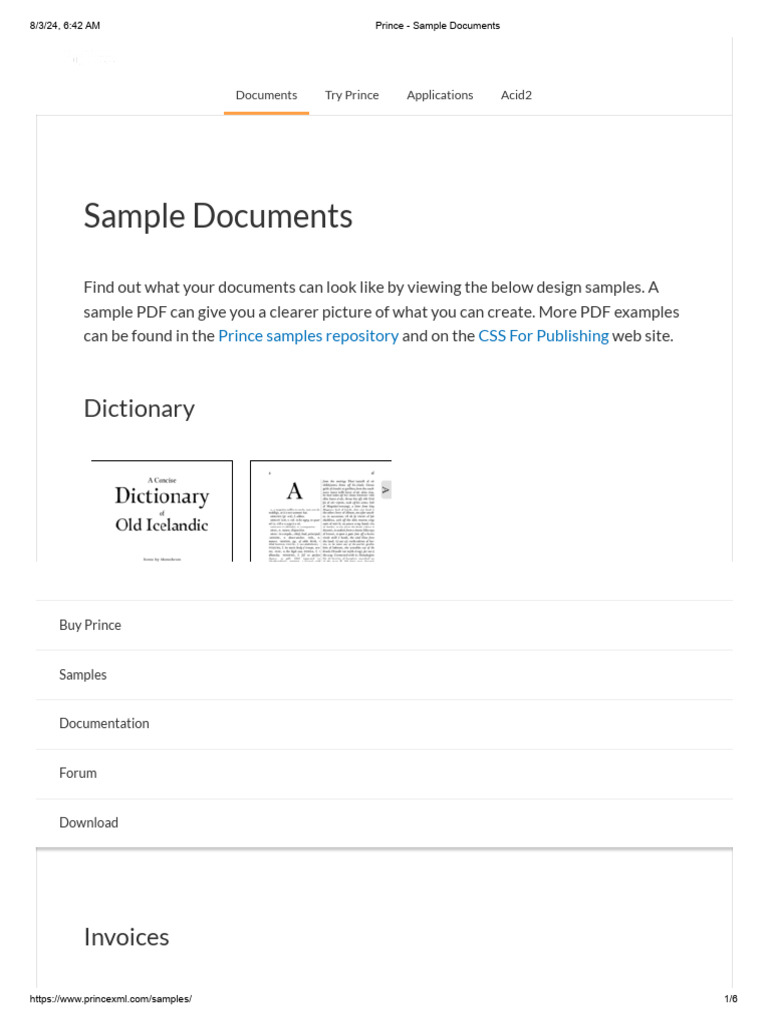 Prince - Sample Documents | PDF | Html | Page Layout