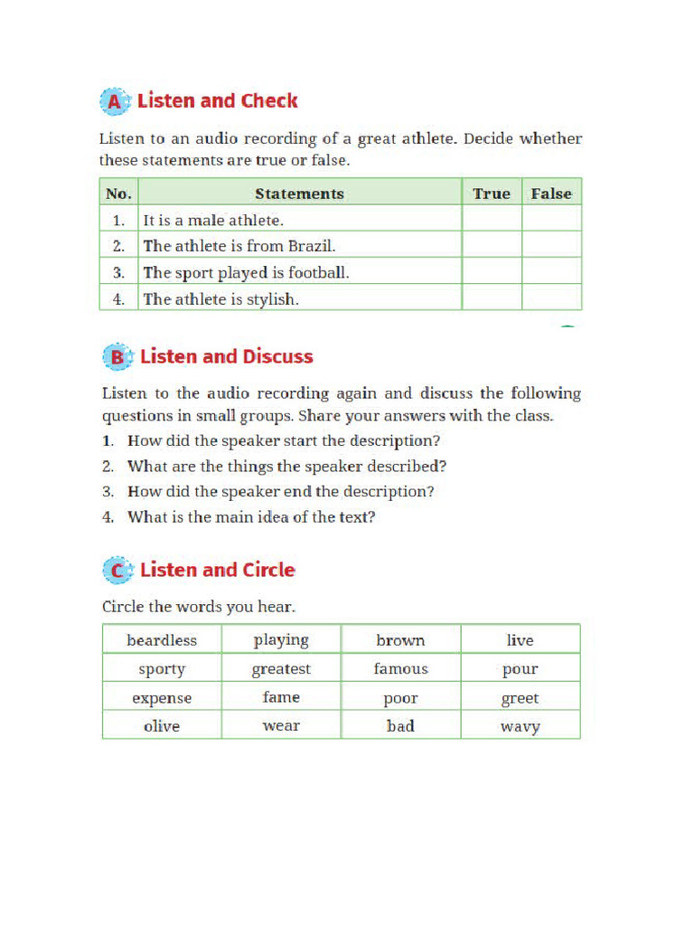 Great Athletes - Listening Test - Question | PDF