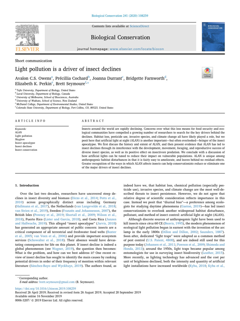 Light Pollution Drives Insect Declines | PDF | Insects | Predation