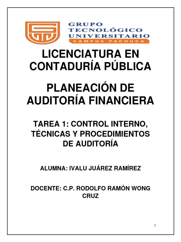 Tarea Control Interno y Tecnicas de Auditoria Ivalu Juarez | PDF | Auditoría | Business