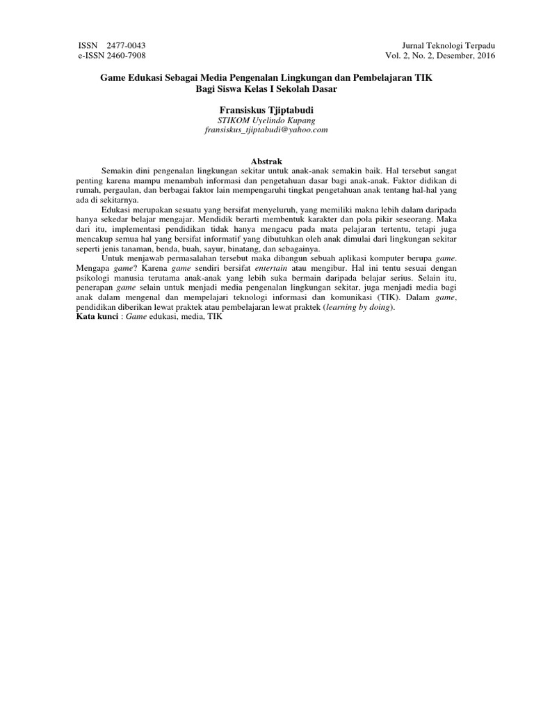 Game Edukasi untuk Pengenalan Lingkungan | PDF | Karier & Perkembangan | Seni