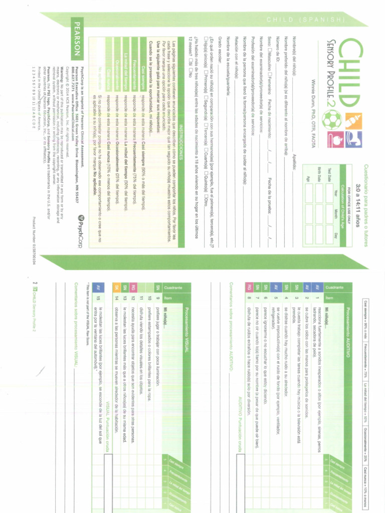 Sensory Profile 2 3 A 14 Años | PDF