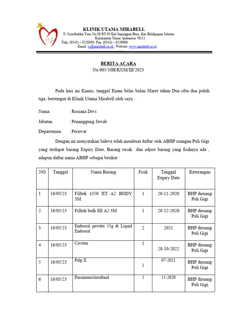Berita Acara Barang Exipiry Date Poli Gigi | PDF