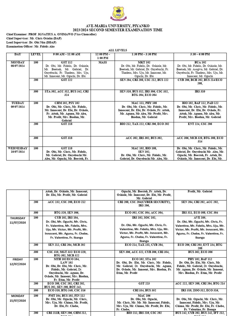 Current Second Exam Time Table Orginal | PDF