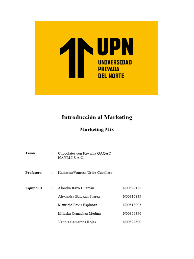 Avance Informe Final - Marketing Mix - Chocolate Con Kiwicha HAYLLI ...