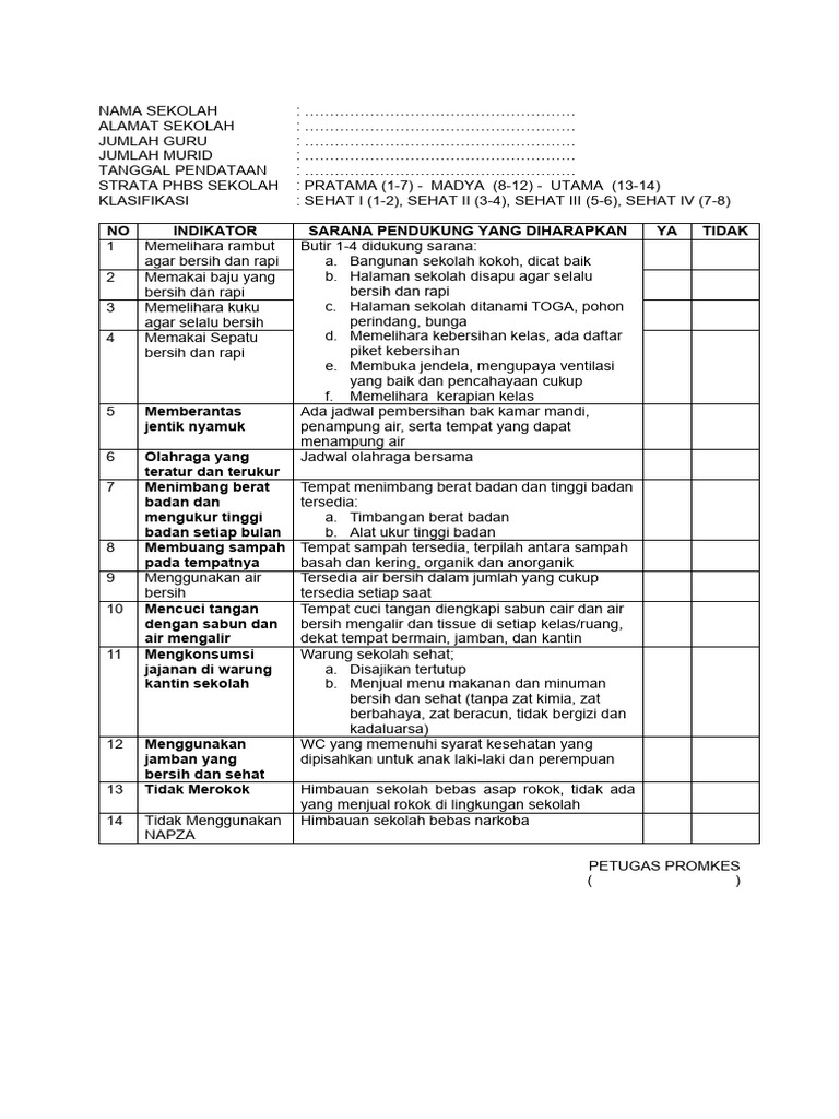 Form PHBS Sekolah | PDF | Kesehatan Holistik
