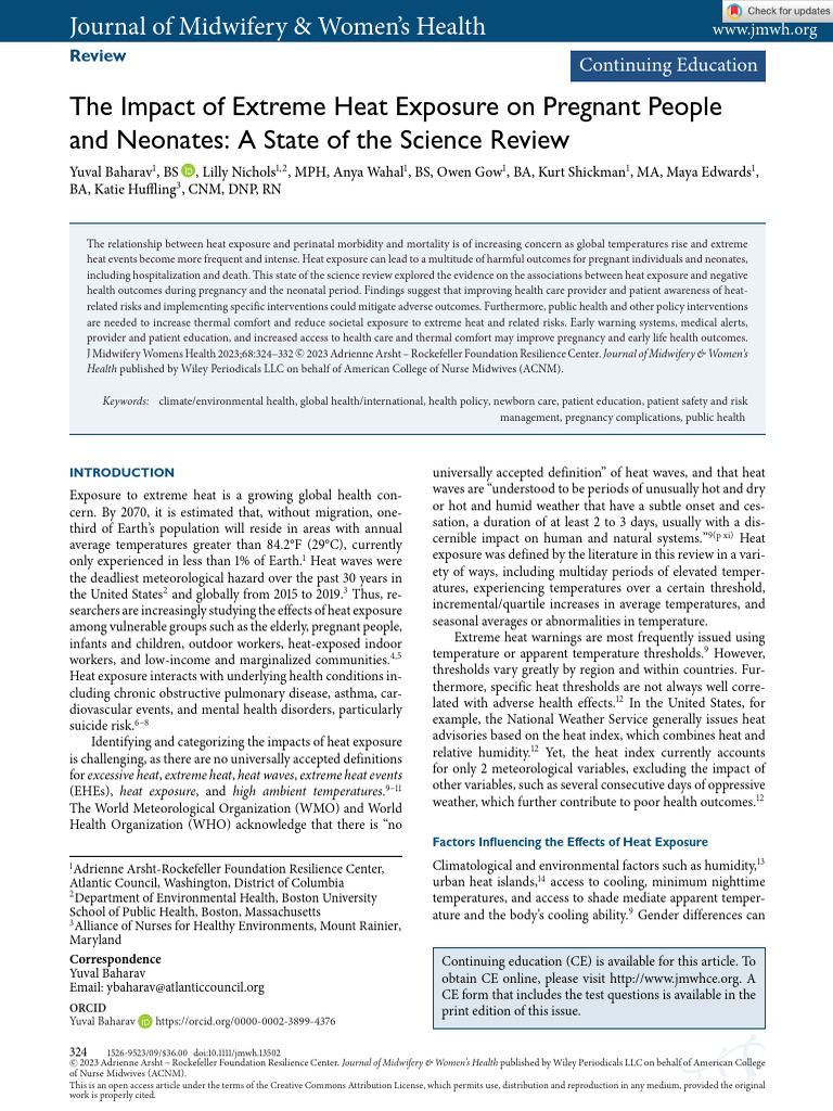 OB Literature Journal Assigment Article | PDF | Pregnancy | Heat Wave